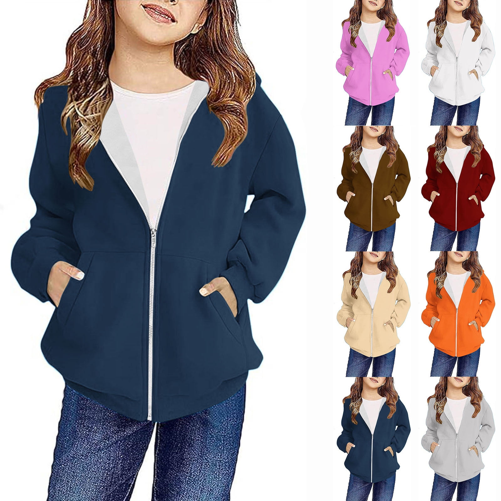 CFLVAEK Zip Up Hoodie Jackets for Girls Fall Winter Long Sleeve Hoodies ...