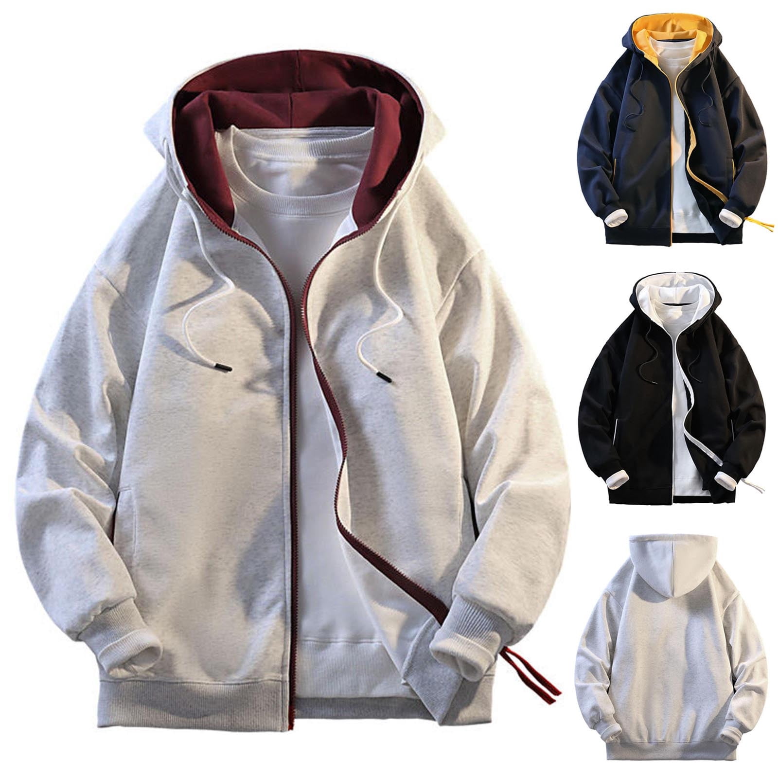 CFLVAEK Zip Up Hoodies for Men Big and Tall Color Block Graphic Hoodie ...