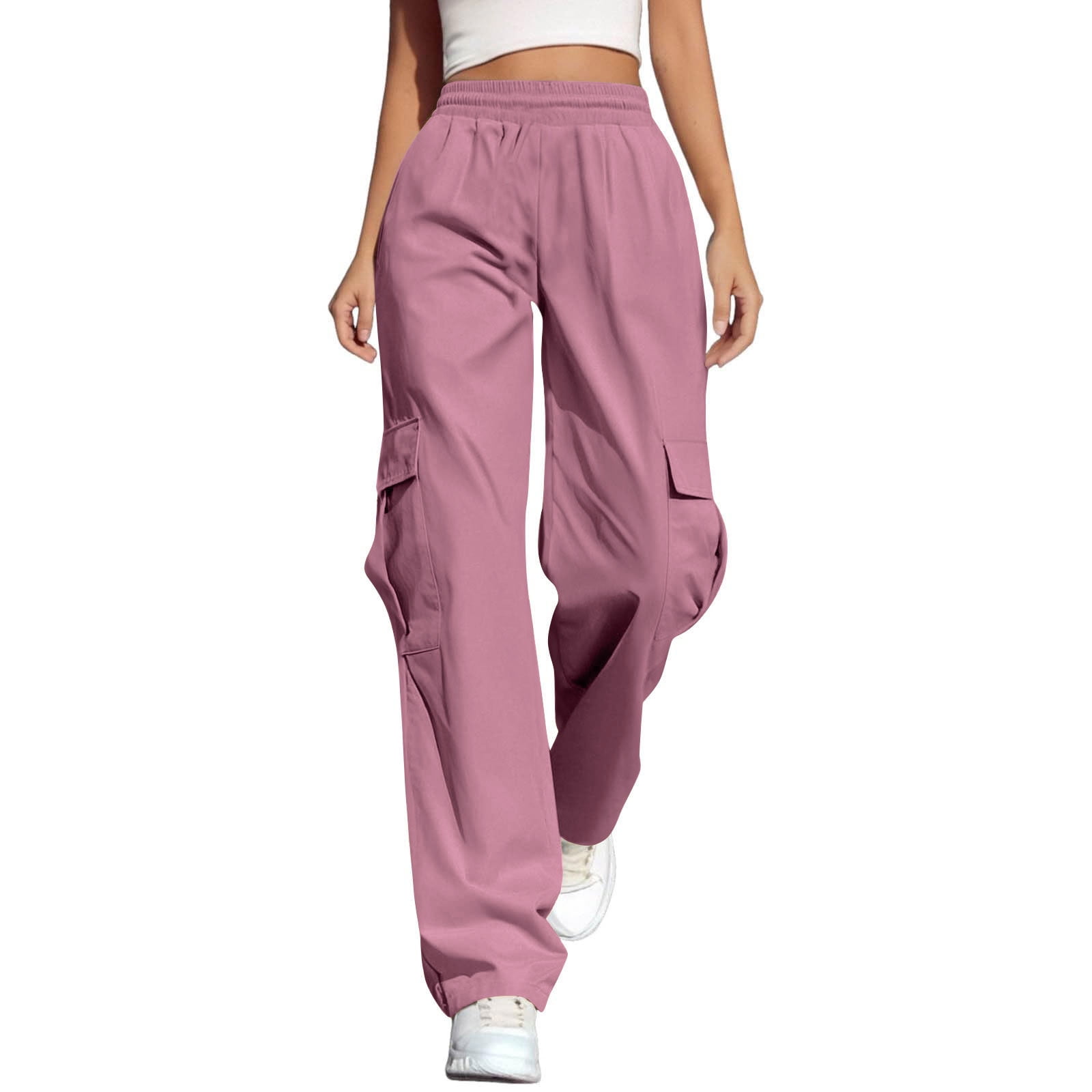 CFMDUC Cargo Pants for Womens Elastic High Waist Drawstring Wide Leg ...