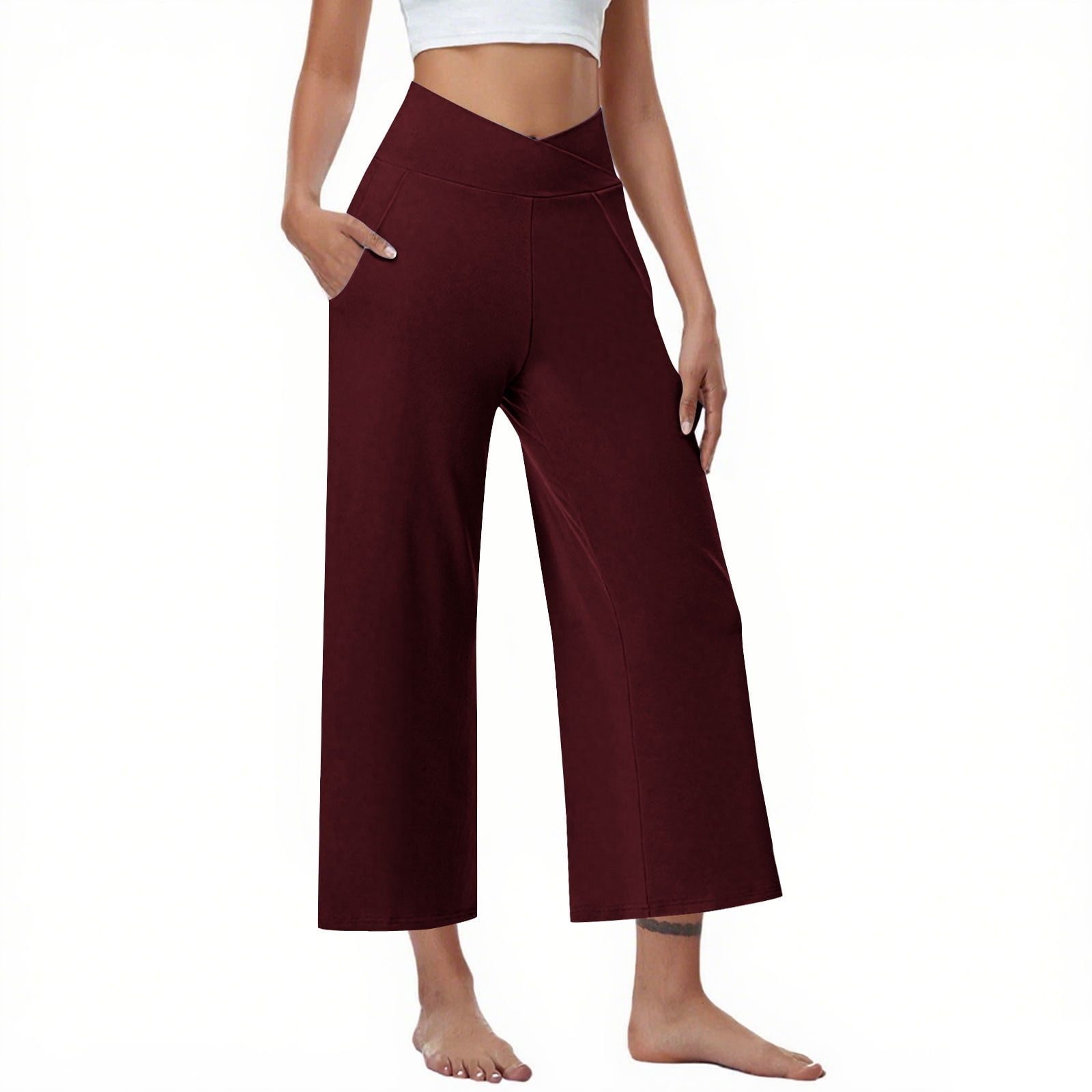 CFMDUC Wide Leg Pants for Women Crossover High Waisted Yoga Pants Fall ...