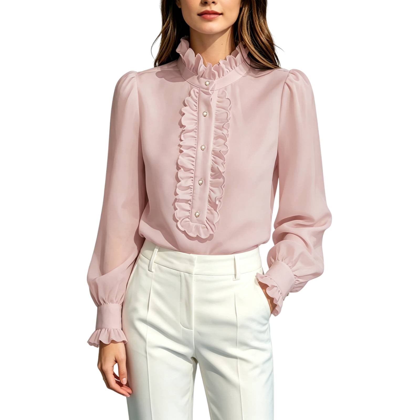 CFMIURAN Under $15 Women's Shirt Mock Neck Ruffled Long Sleeve Blouse ...
