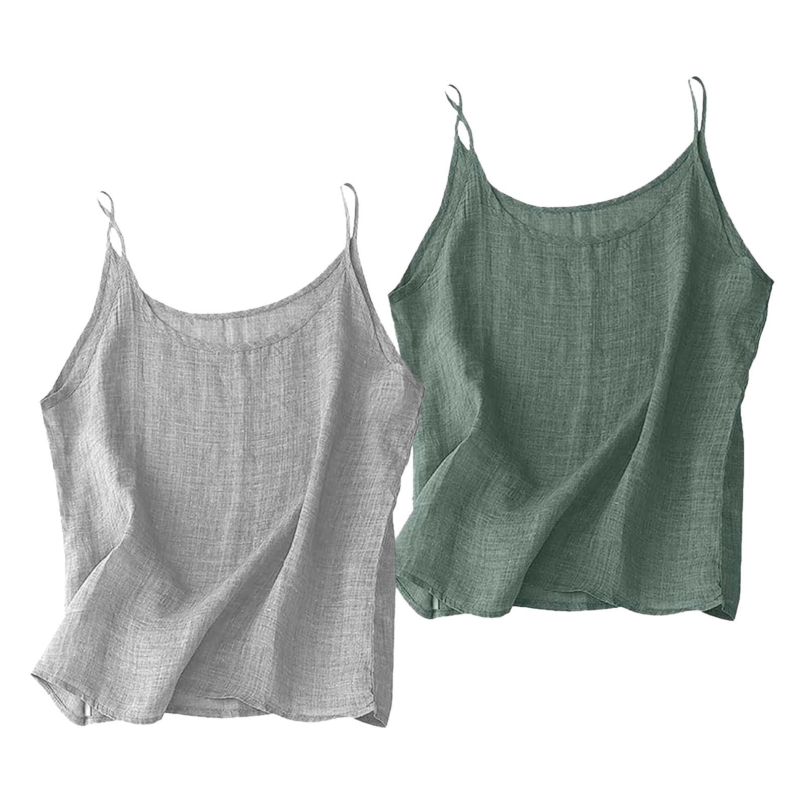CFMIURAN Linen Camisole Tank Tops for Women Crew Neck Sleeveless Dressy ...