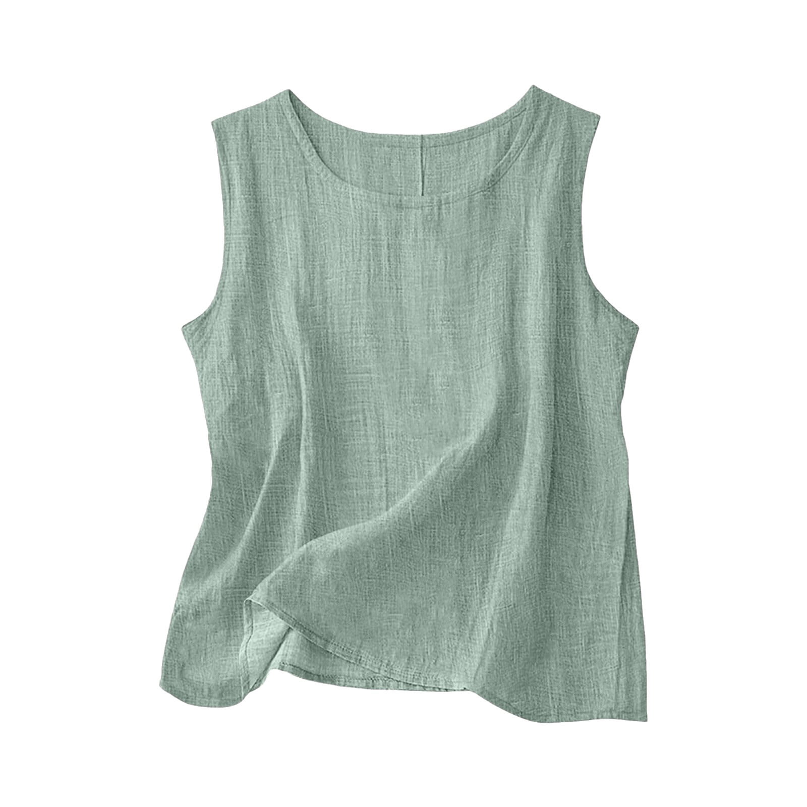 CFMIURAN Linen Womens Sleeveless Tank Tops Crew Neck Sleeveless Tops ...