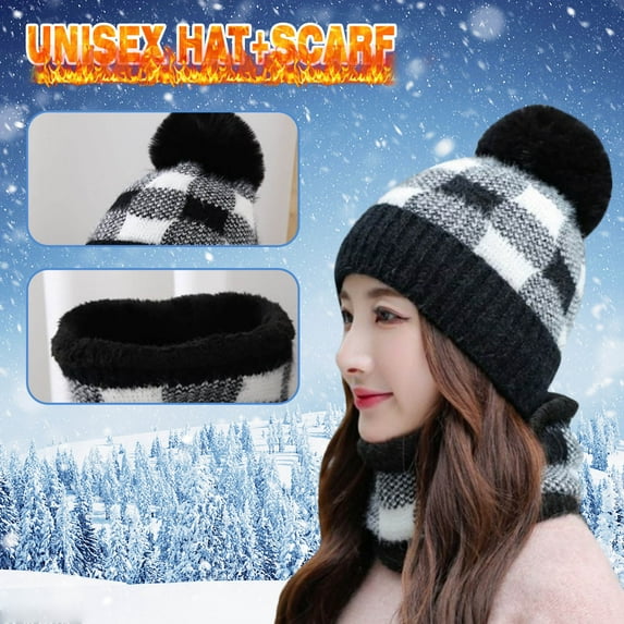 CFMIURAN Women One Piece Beanie Hats Scarf Mask Warm Winter Knitted Hat ...