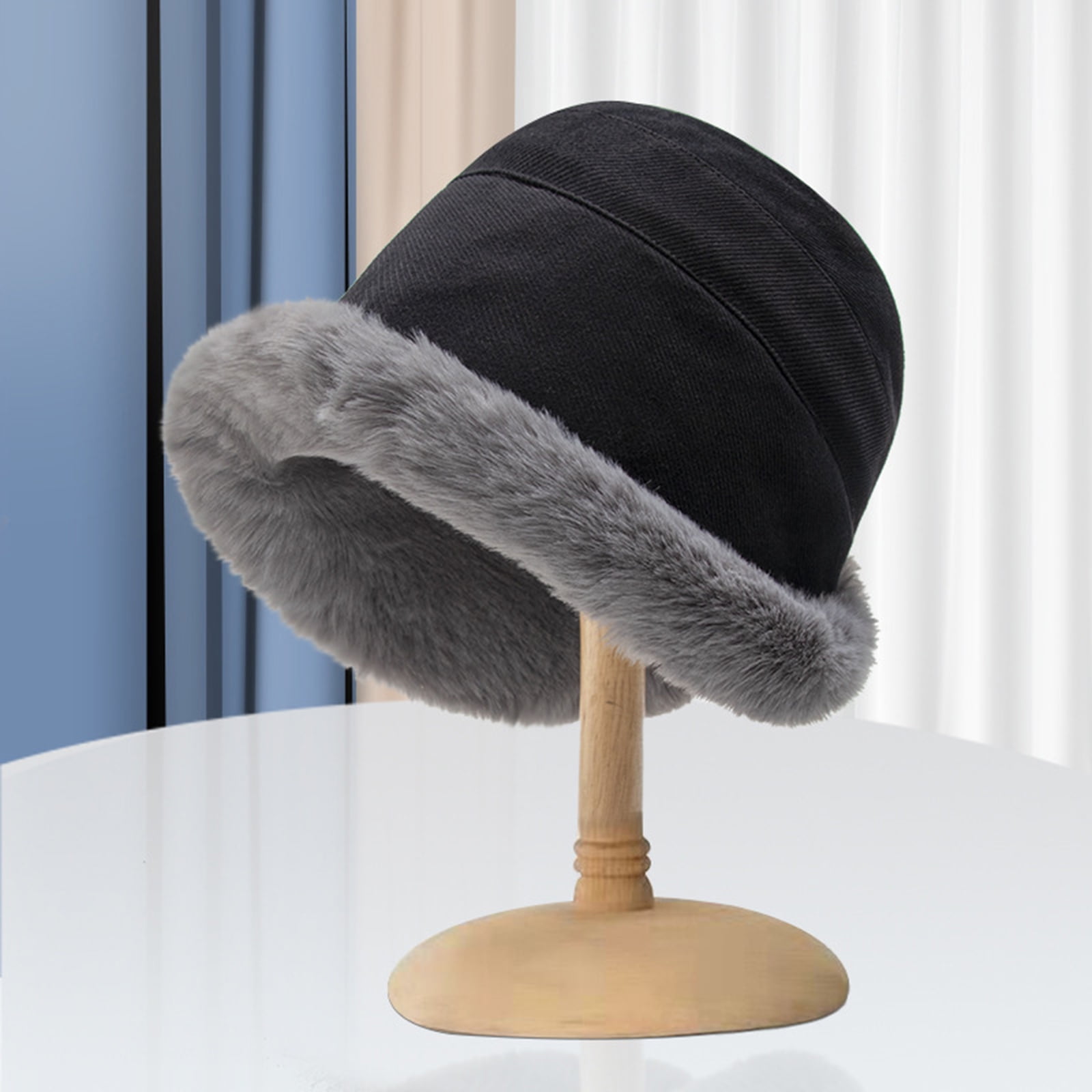 CFMIURAN Women Winter Furry Bucket Hat, Cuffed Warm Ski Cap for Women ...