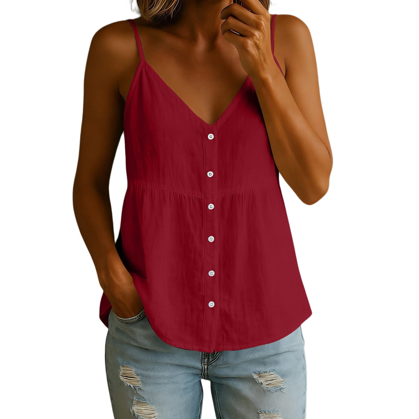 CFMIURAN Women's Tanks & Camis V Neck Sleeveless Summer Tops Solid ...