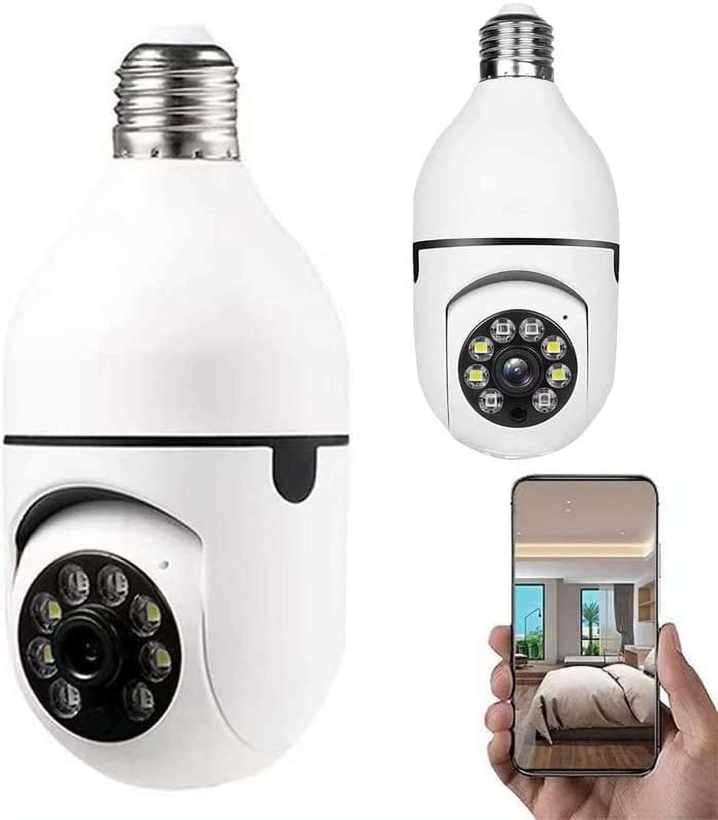 CFWQH 2 Pack 1080p Smart Light Bulb Security Cameras, 360° Pan/tilt ...