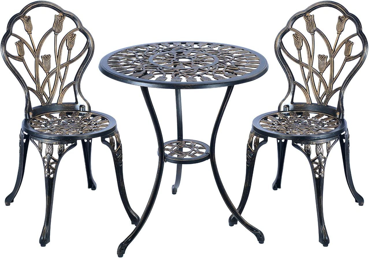 CG 3 Piece Bistro Set, Outdoor Patio Set, Anti-Rust Cast Aluminum ...