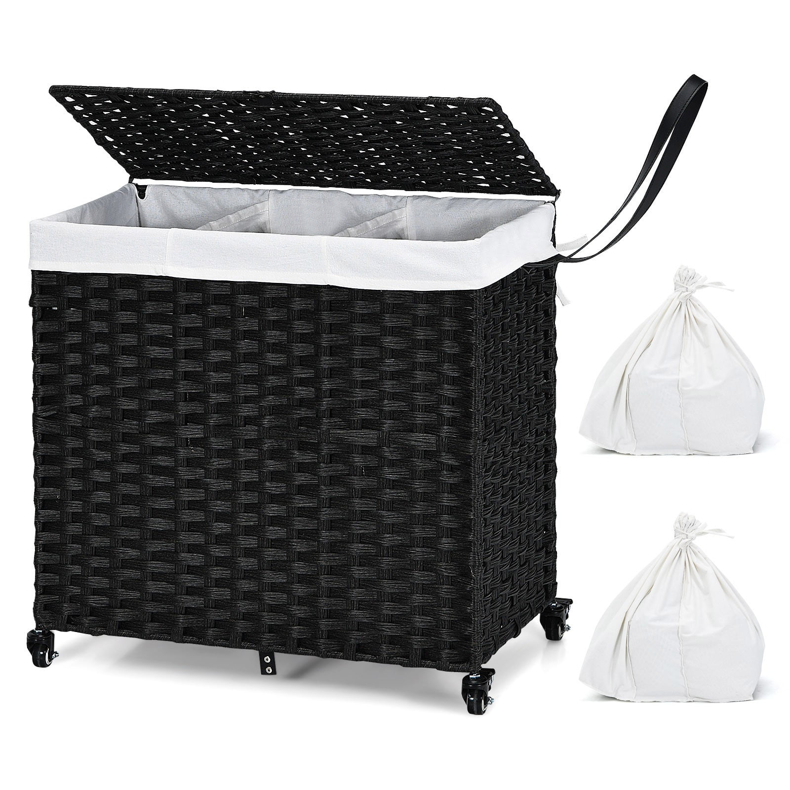 CGDYCF 125L Laundry Hamper with Wheels & Lid – 3-Section Large Capacity ...