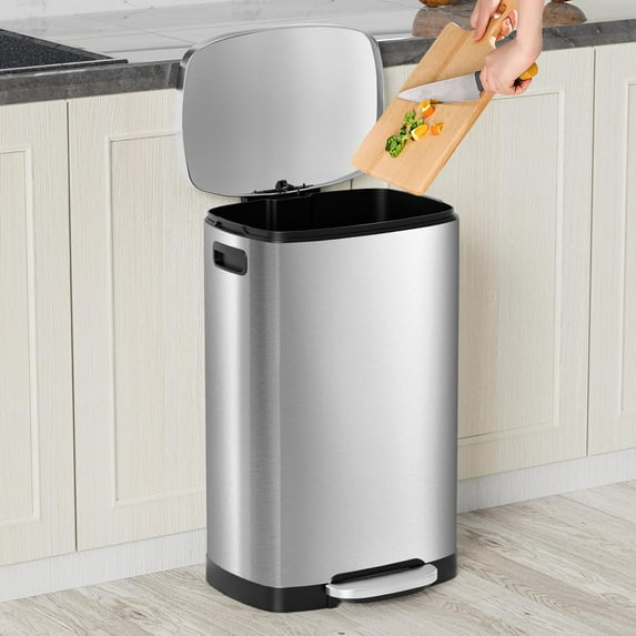 CGDYCF 13 Gallon Trash Can with Lid, 50L Fingerprint Proof Stainless ...