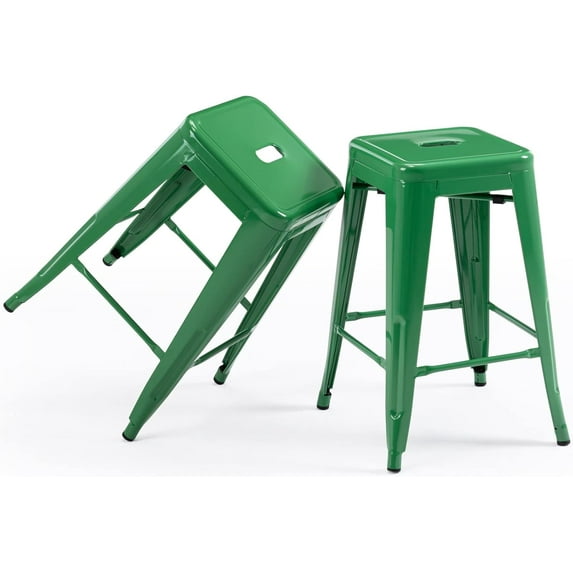 CGDYCF 24" High Bar Stools Backless Green Metal Barstools Indoor ...