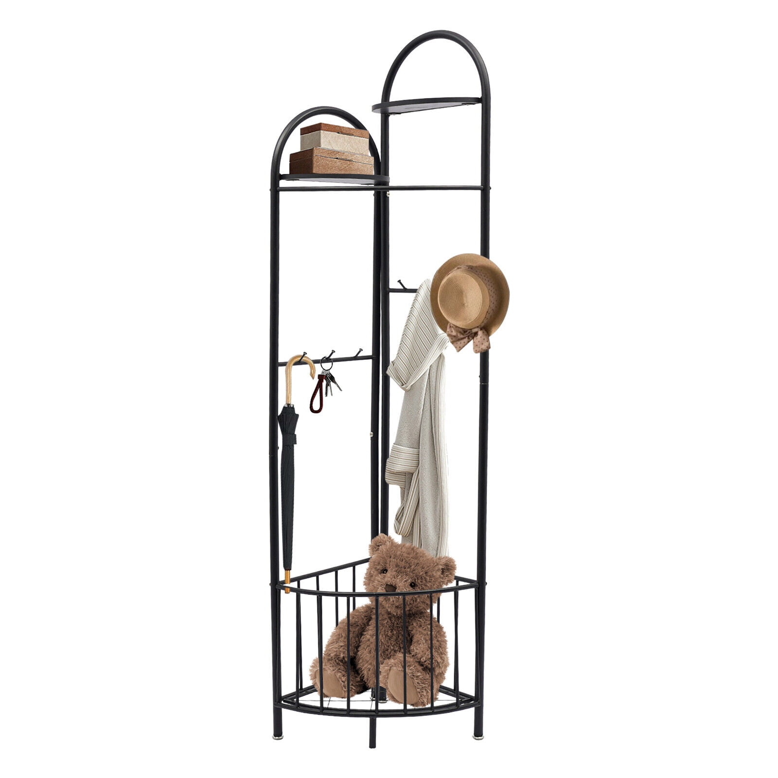 CGDYCF Corner Coat Rack Stand with Hooks and Storage Basket ...