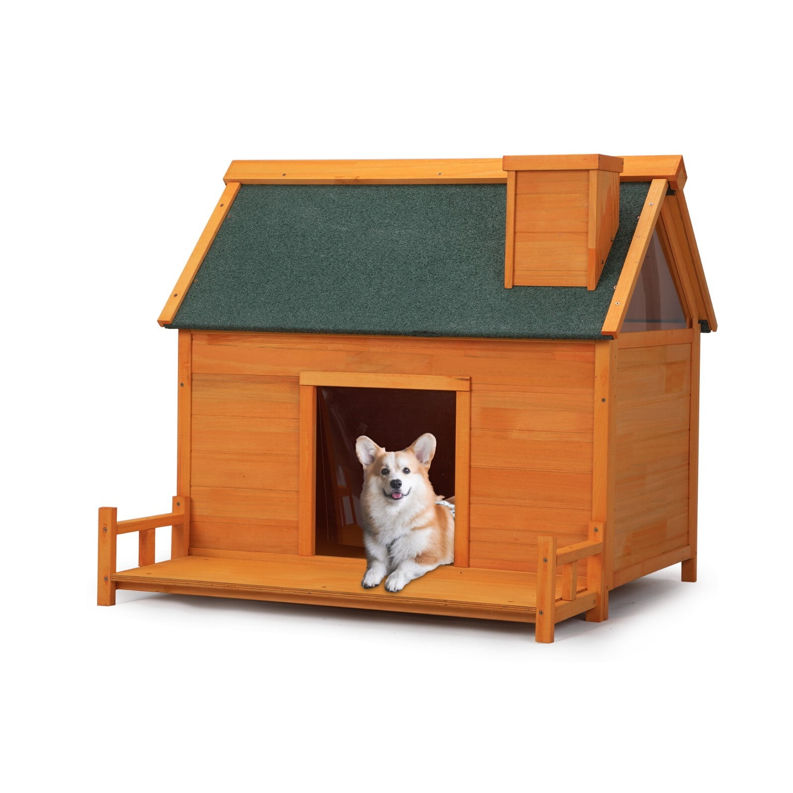 CGDYCF Dog House with Waterproof Asphalt Roof, Solid Wood Pet Kennel ...