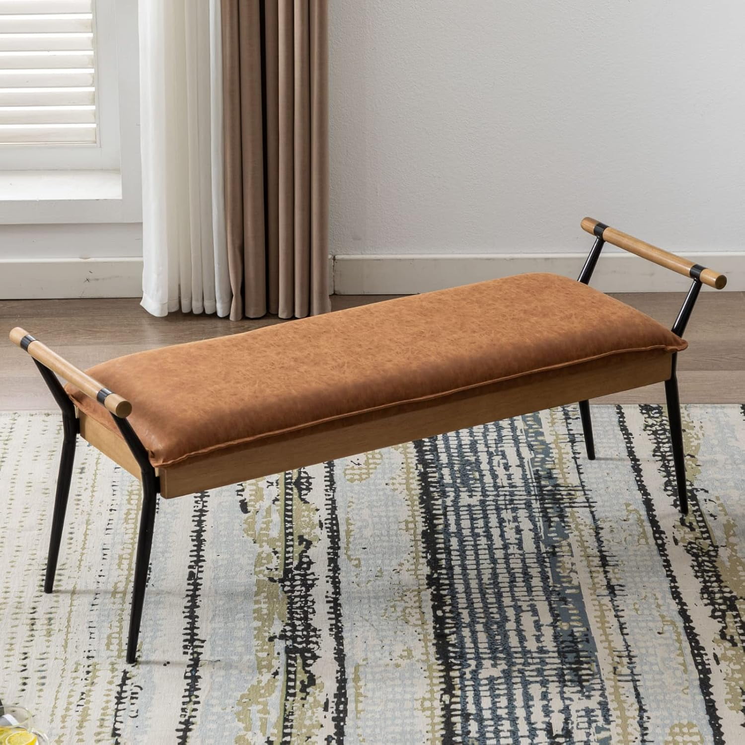 CGDYCF Modern Chenille Upholstered Entryway Bench with Armrests ...