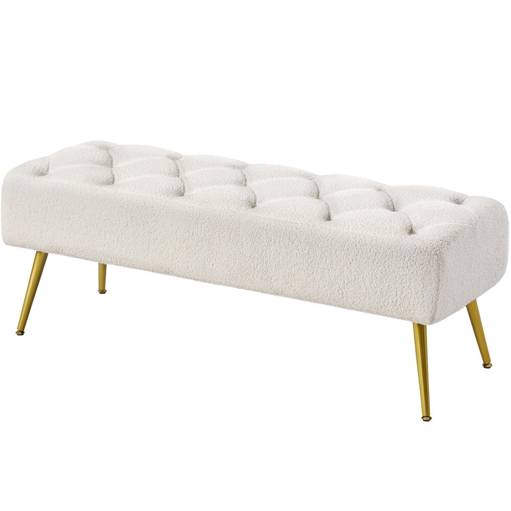 CGDYCF Modern Velvet Tufted Ottoman Bench with Rolled Arms, Upholstered ...