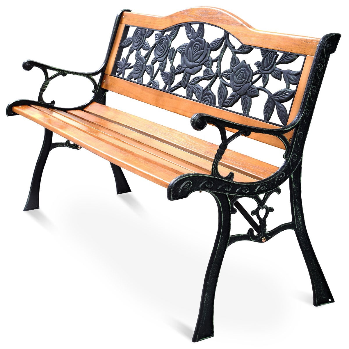 CGDYCF Patio Park Garden Bench, 3-Seater Outdoor Porch Bench, Cast Iron ...