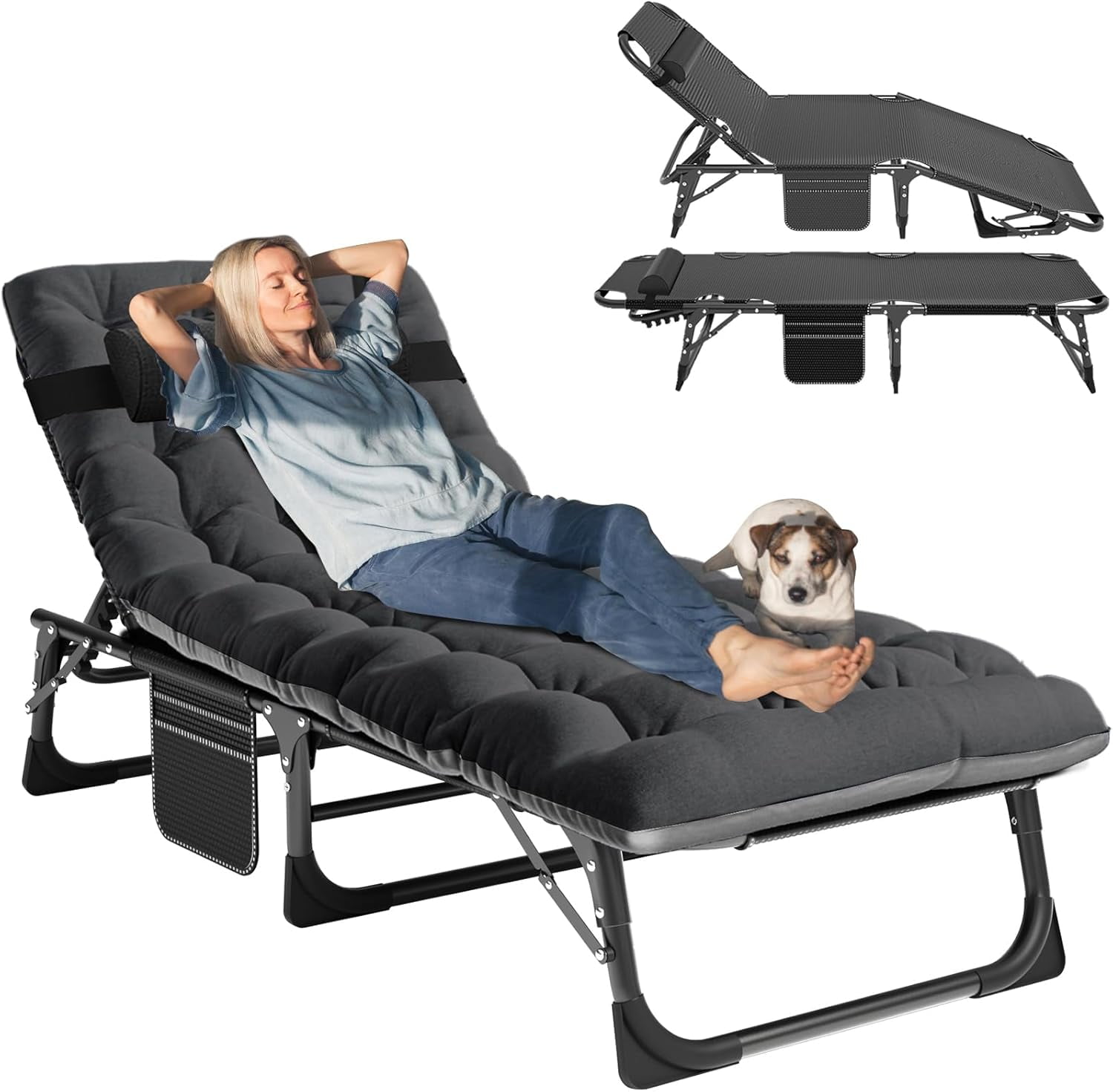 CGDYCF Portable Folding Camping Cot with Mattress, Adjustable 5 ...