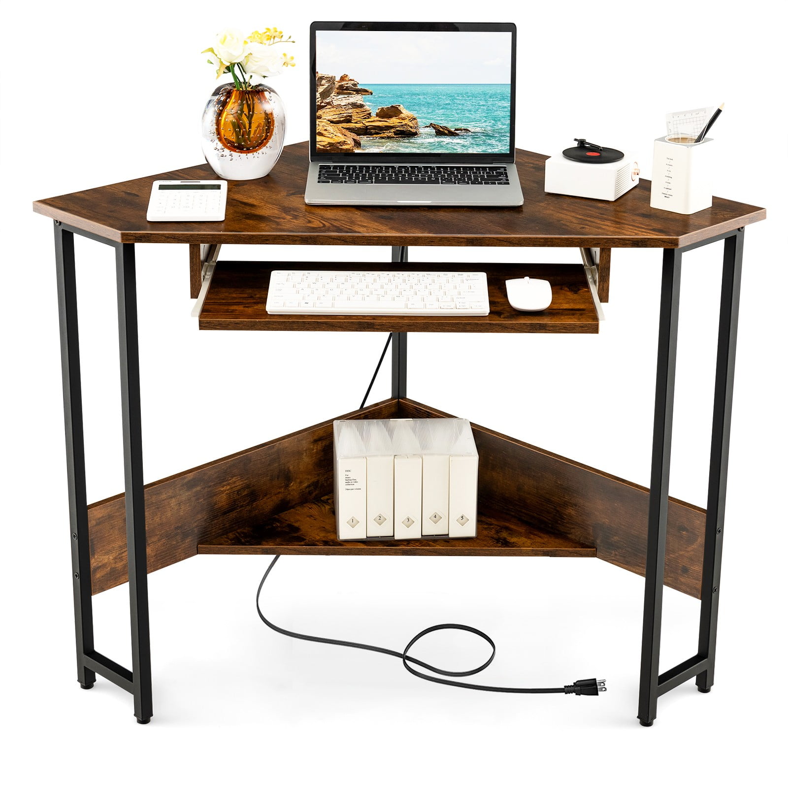 CGDYCF Triangle Corner Computer Desk, Small Space Writing Table with ...