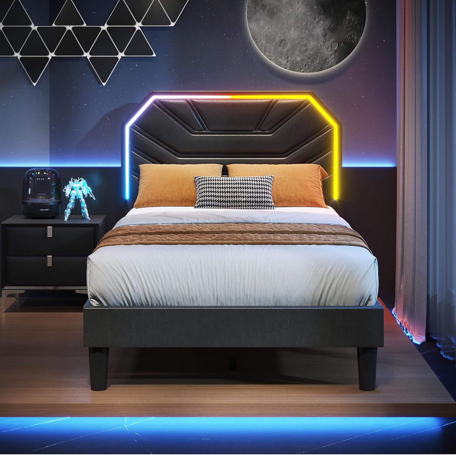 CGDYCF Twin XL Bed Frames with Lighted Headboard, Upholstered Modern Cama Twin XL Platform Bed ...