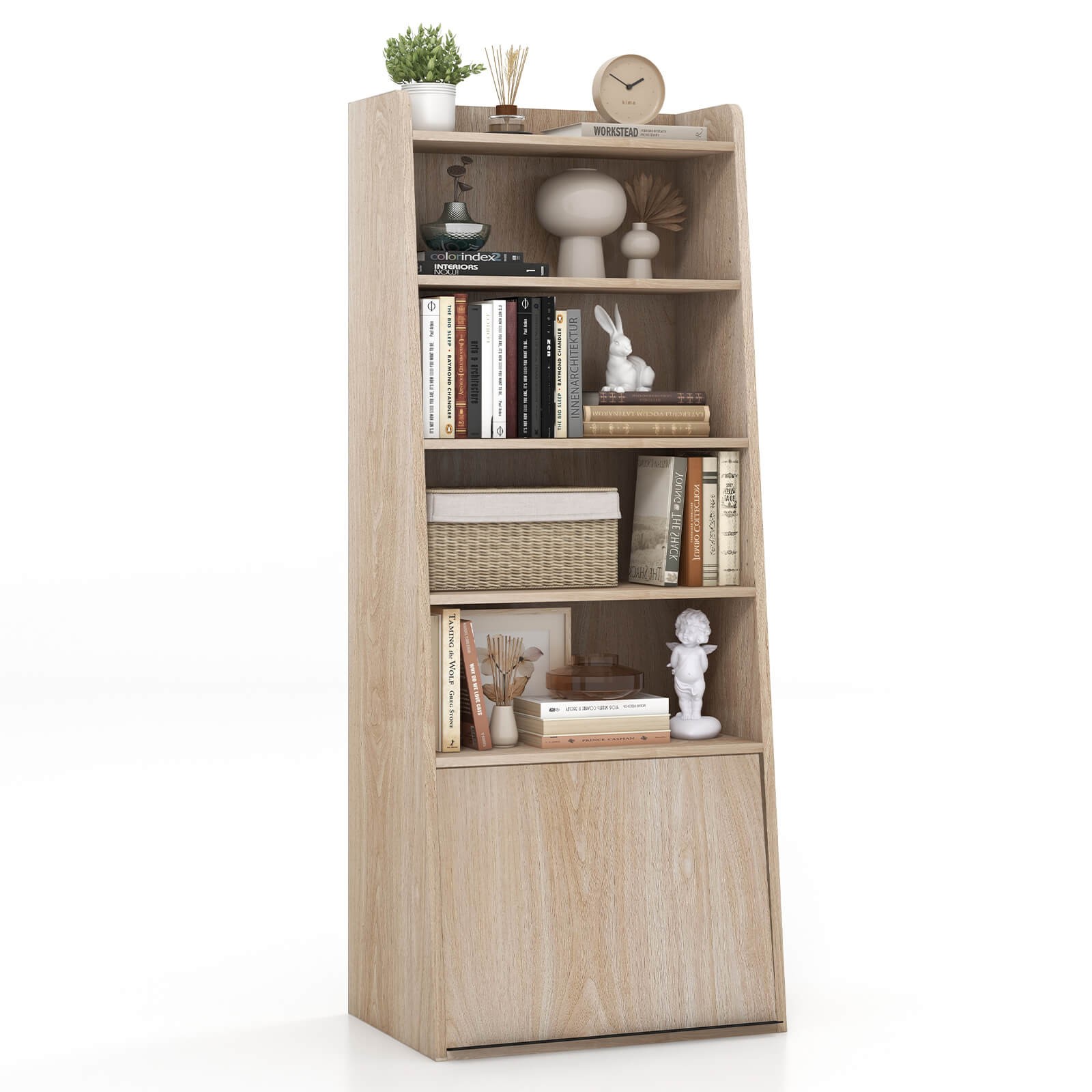 CGDYCF natural color 6-story bookshelf 19 × 13 × 47 inches, 5 open ...