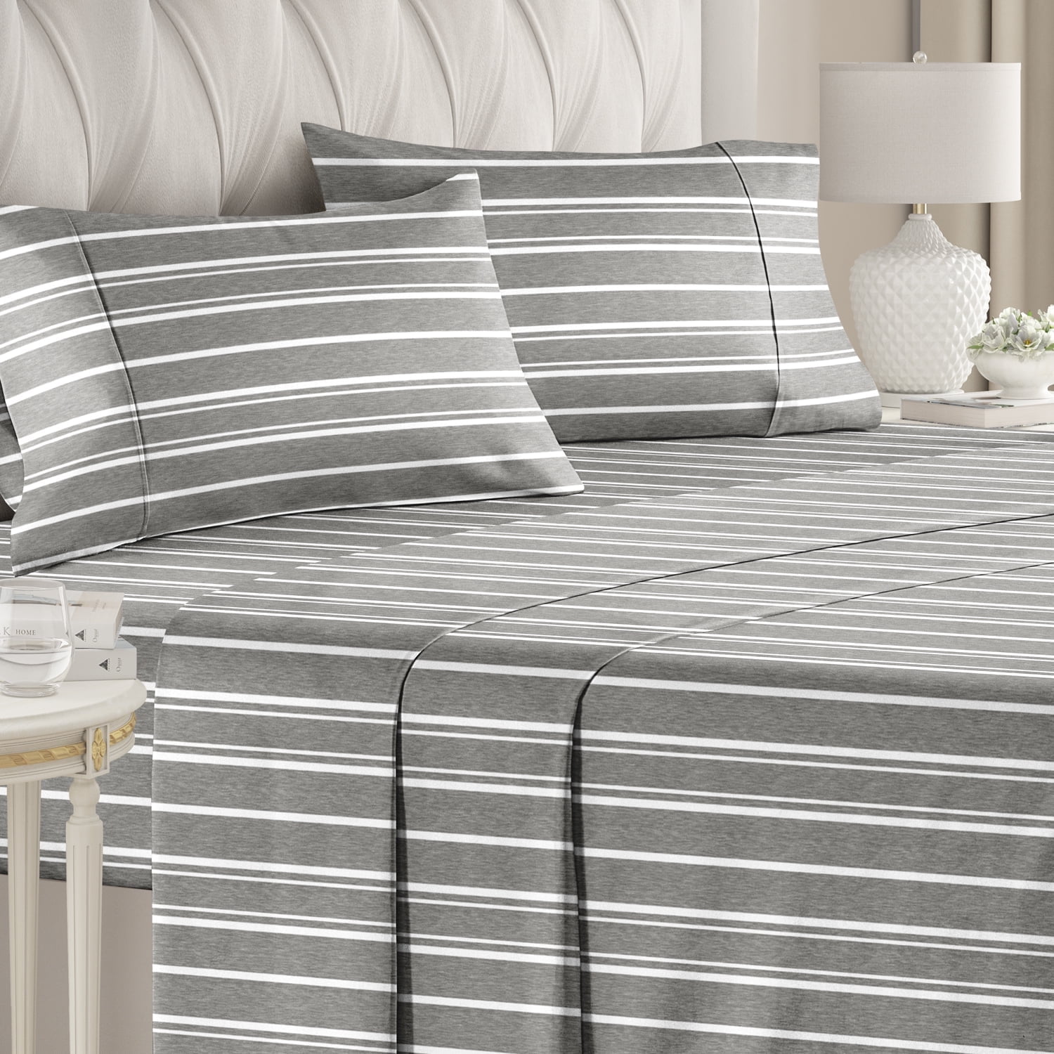 CGK Linens 4-Piece Hotel Luxury Striped Sheet Set - Full Size Stripe ...