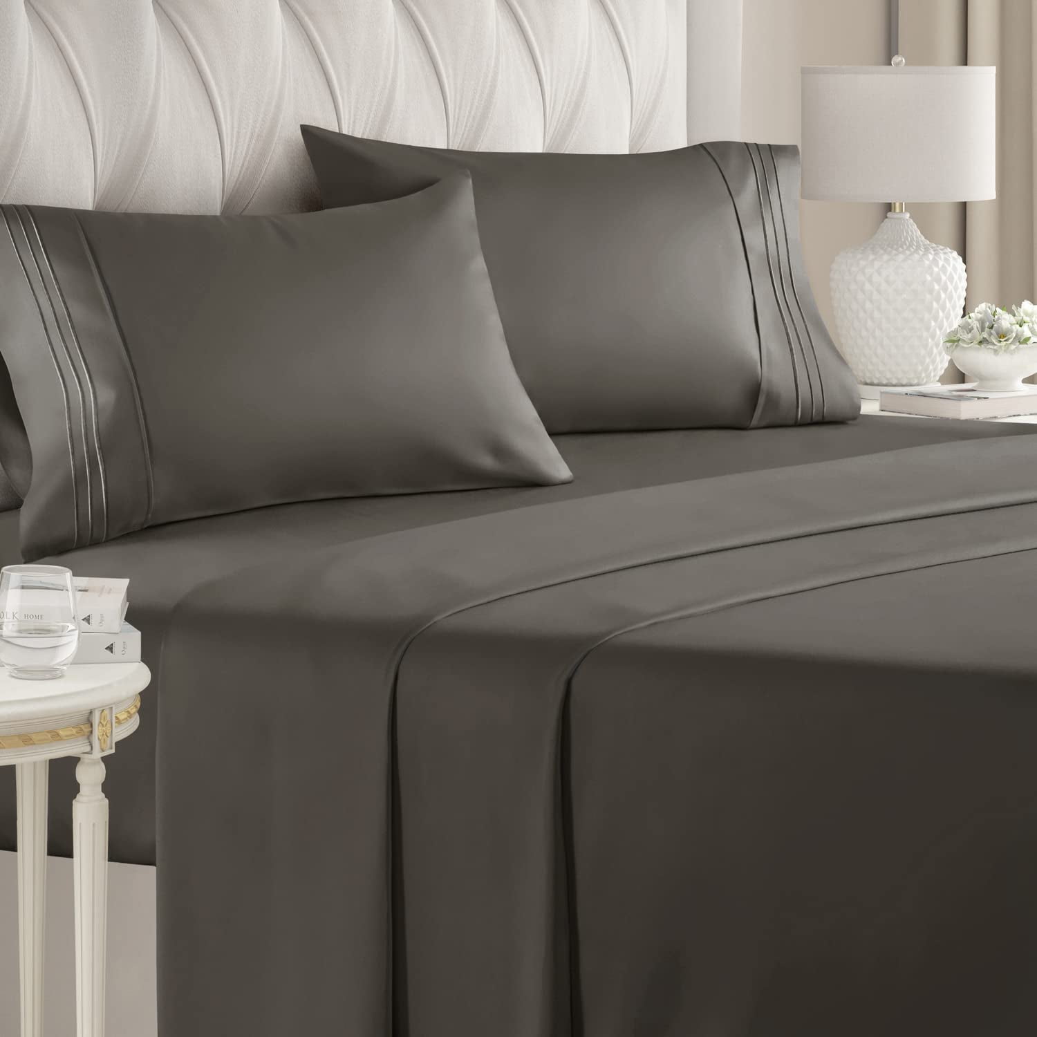 CGK Linens 4 Piece Microfiber Sheet Set California King Dark Grey