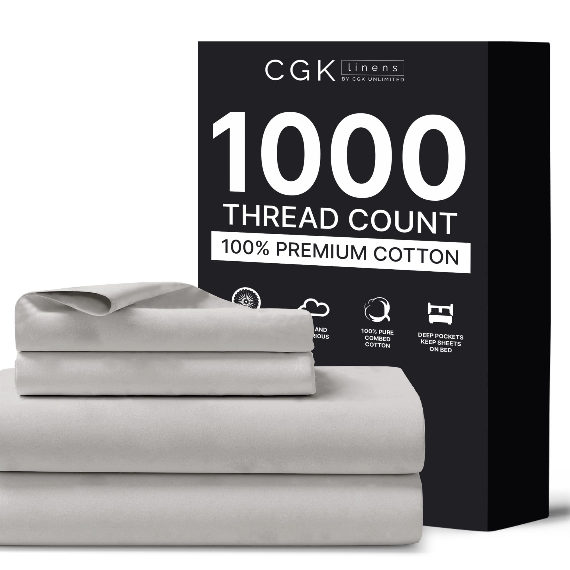 CGK Linens 4-Piece Luxury 1000 Thread Count Cotton Sheet Set - Queen ...