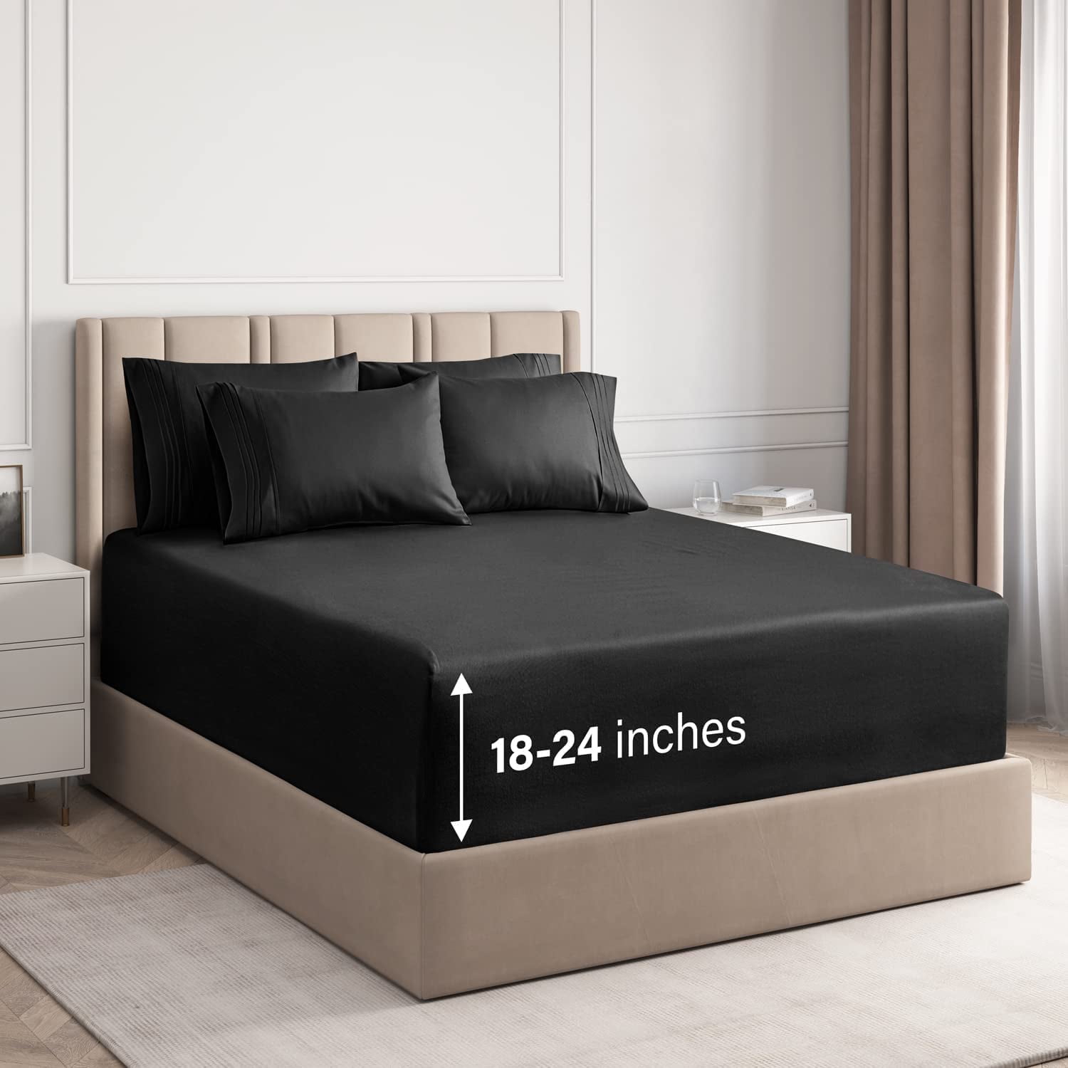 CGK Unlimited, 6-Piece King Sheet Set, Extra Deep Pocket, Fits 18-24 ...
