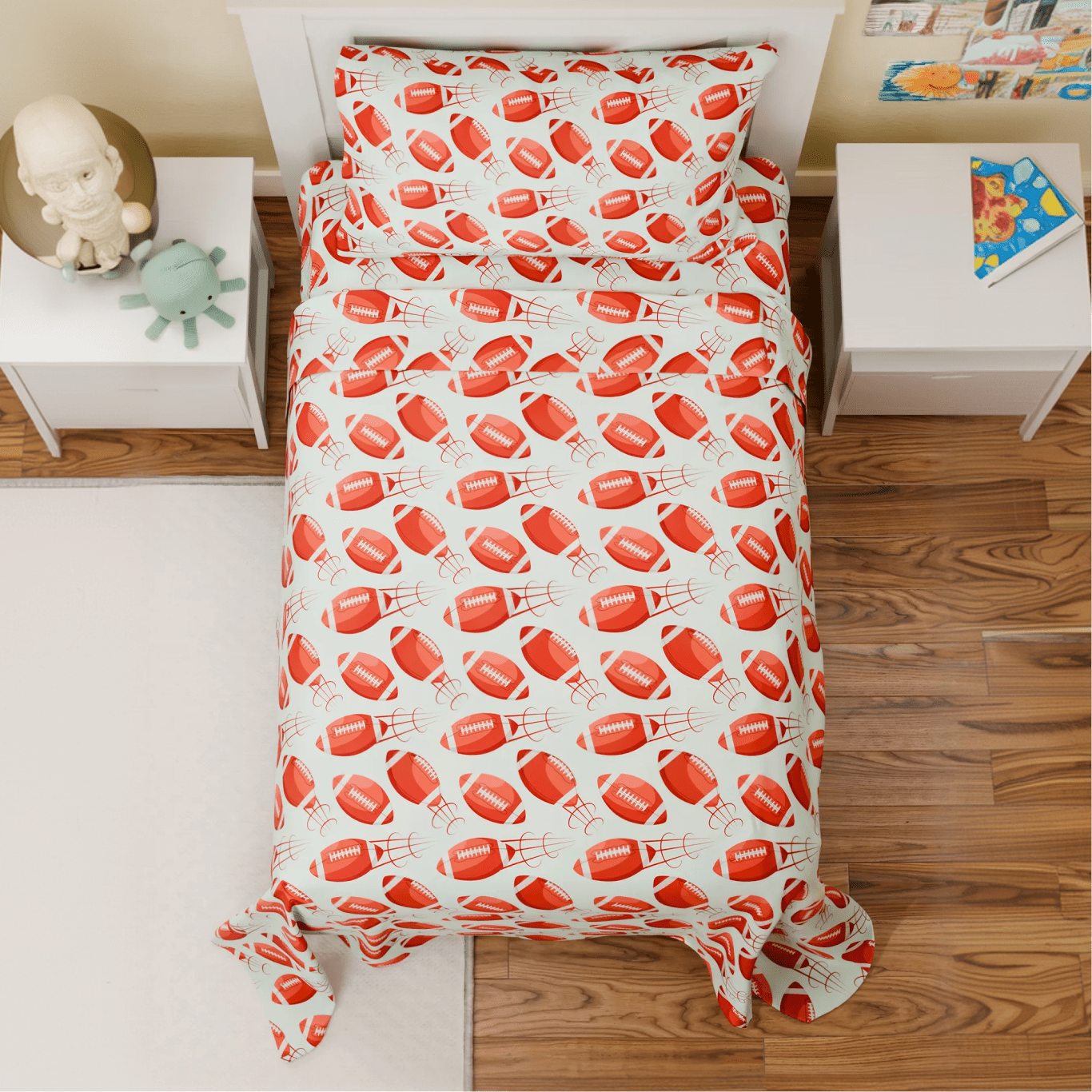 CGK Linens Soft & Vibrant Kids Sheet Set - Twin Size, Flying Footballs ...