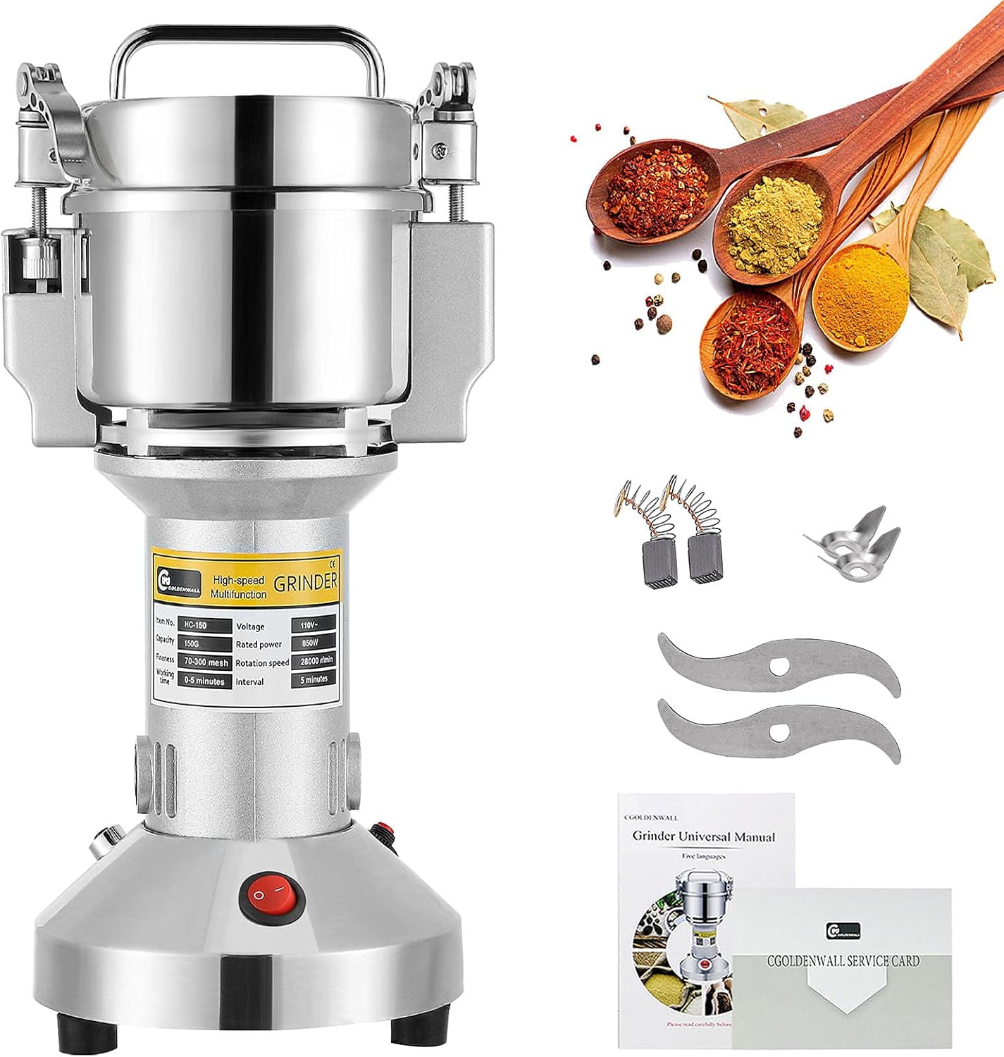 CGOLDENWALL 150g Grain Grinder Mill Small Spice Grinder Electric 850W ...
