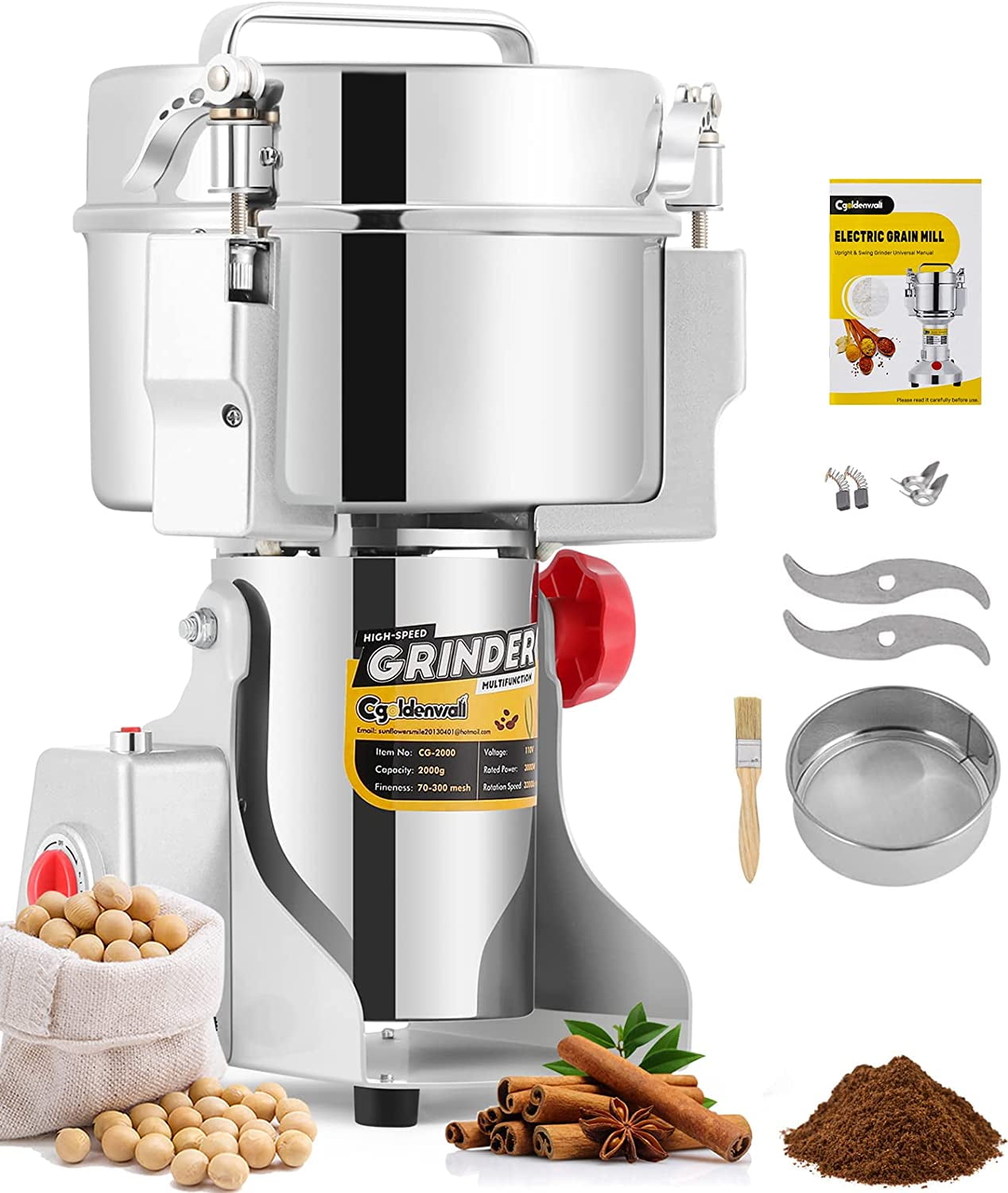 CGOLDENWALL 700g Electric Grain Grinder Mill Safety Upgraded 2400W High ...
