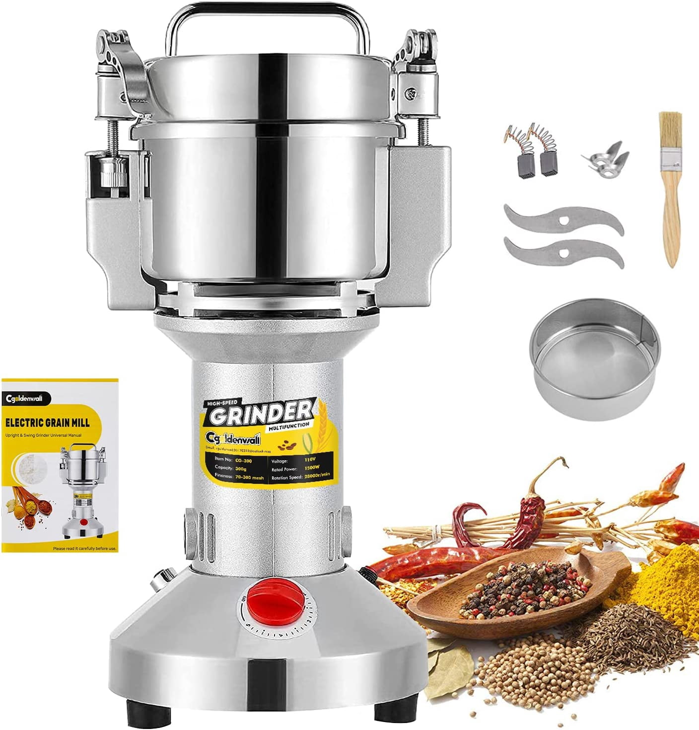 CGOLDENWALL 700g Electric Grain Grinder Mill Safety Upgraded 2400W High ...
