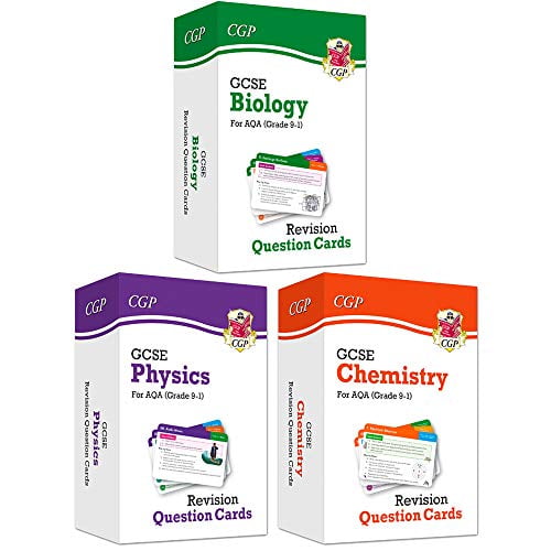 CGP GCSE 9-1 AQA Revision Question Cards 3 Books Collection Set ...