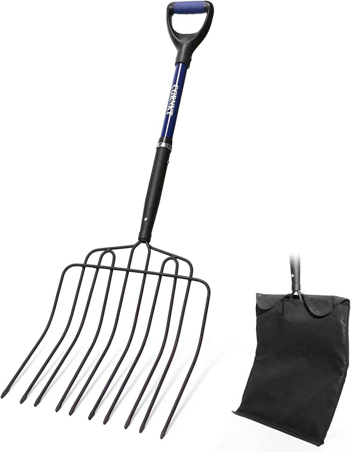 CGRENT 10-Tine Mulch Fork with Blue Fiberglass Handle - Bedding Fork ...
