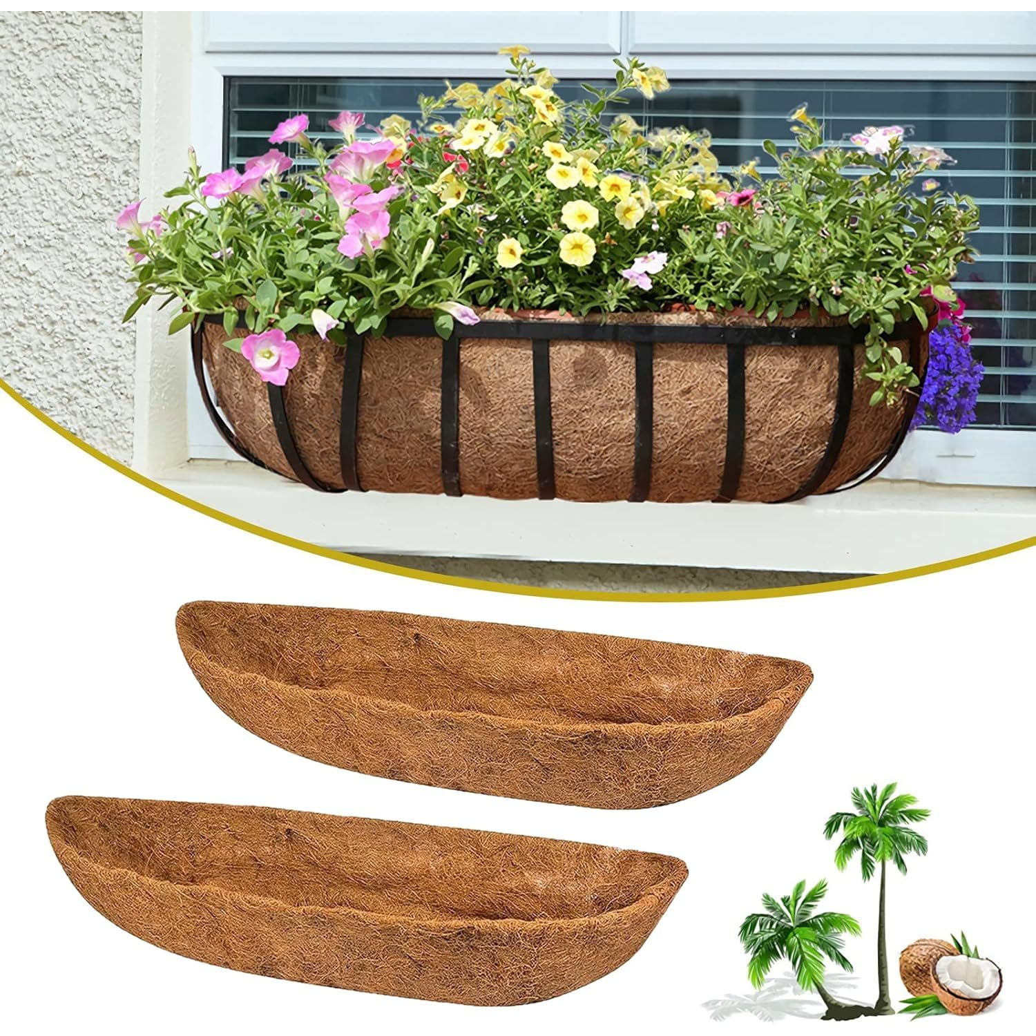 CGRP 2-Pack Coconut Liners for Planters 24 inch, Half-Moon Shape Window ...