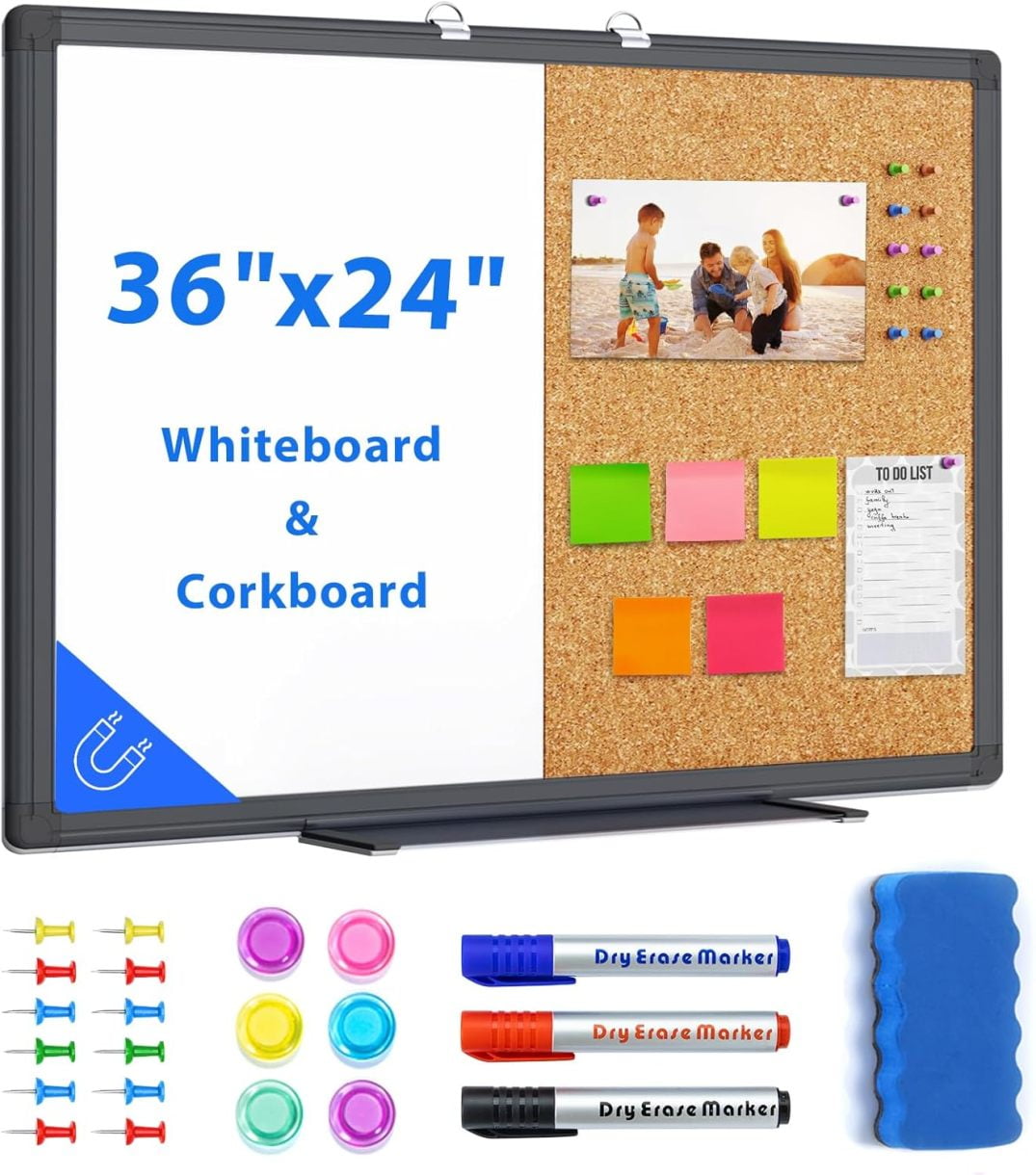 CGRP Combination Board, 36 x 24 Magnetic Whiteboard & Cork Board, Dry ...