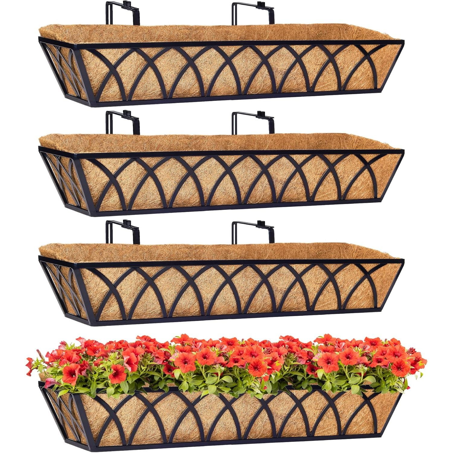 CGRP Flower Boxes for Deck Railings 24inch 4packs, Deck Railing Planter ...