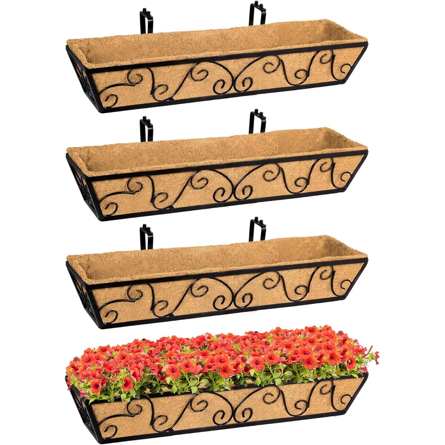 CGRP Flower Boxes for Deck Railings 24inch 4packs, Deck Railing Planter ...
