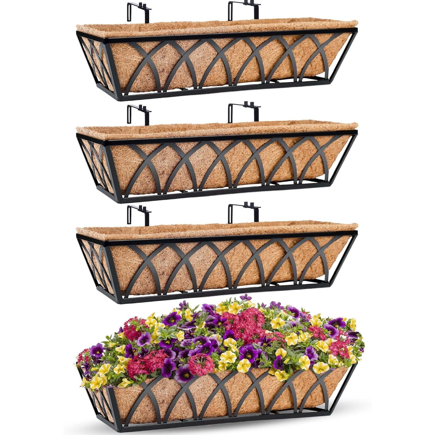 CGRP Flower Boxes for Deck Railings 24inch 4packs, Deck Railing Planter ...
