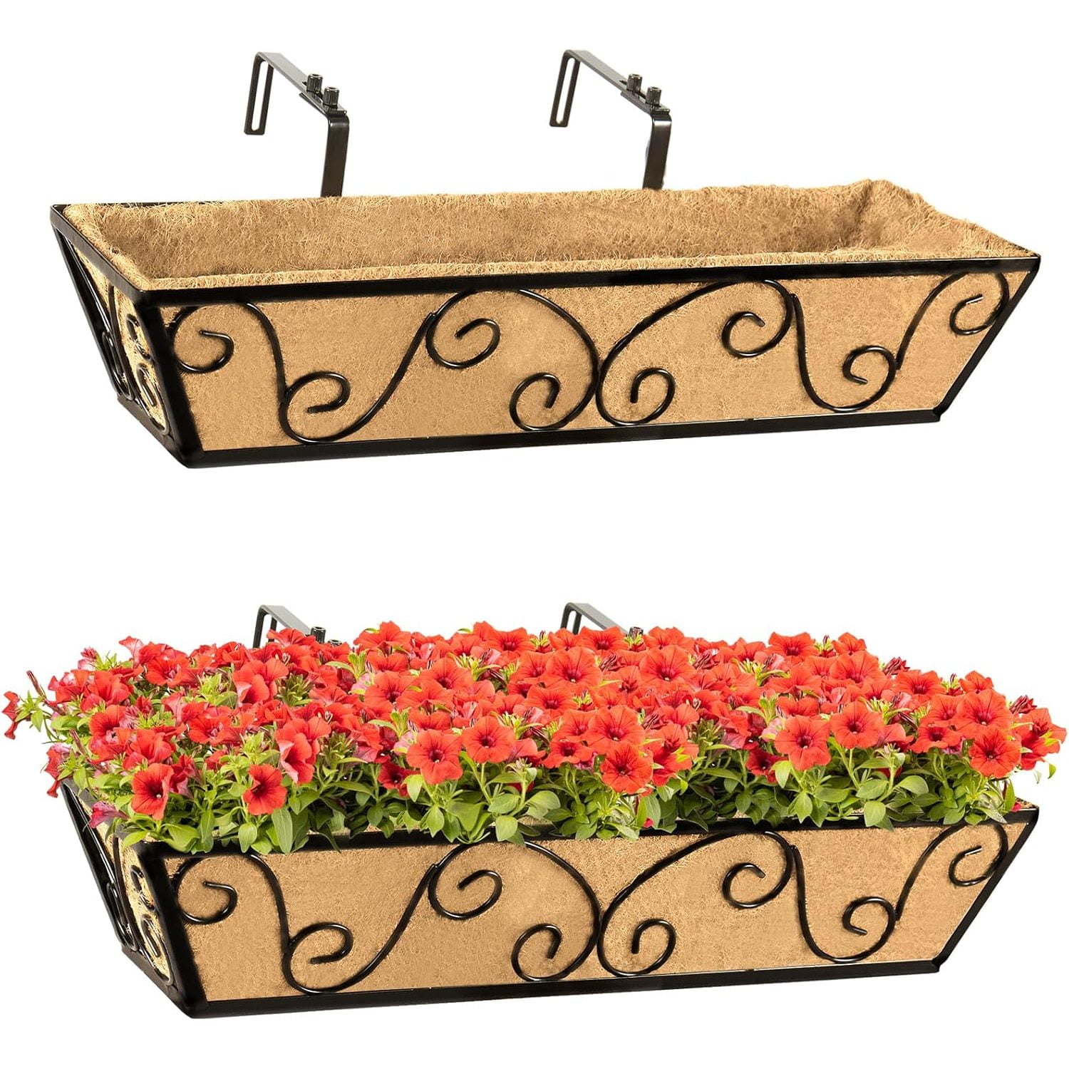 CGRP Flower Boxes for Deck Railings 24inch 4packs, Deck Railing Planter ...