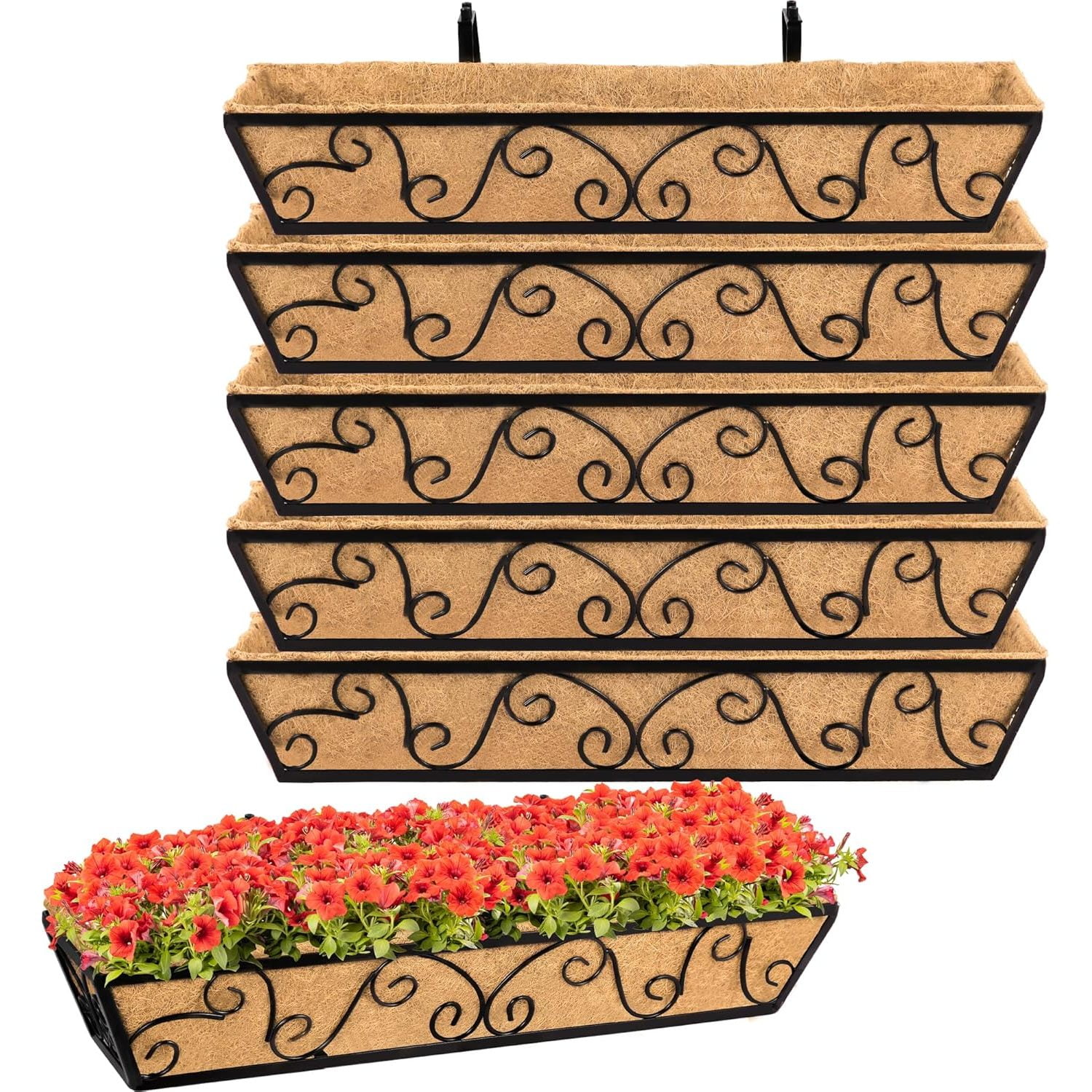 CGRP Flower Boxes for Deck Railings 24inch 4packs, Deck Railing Planter ...