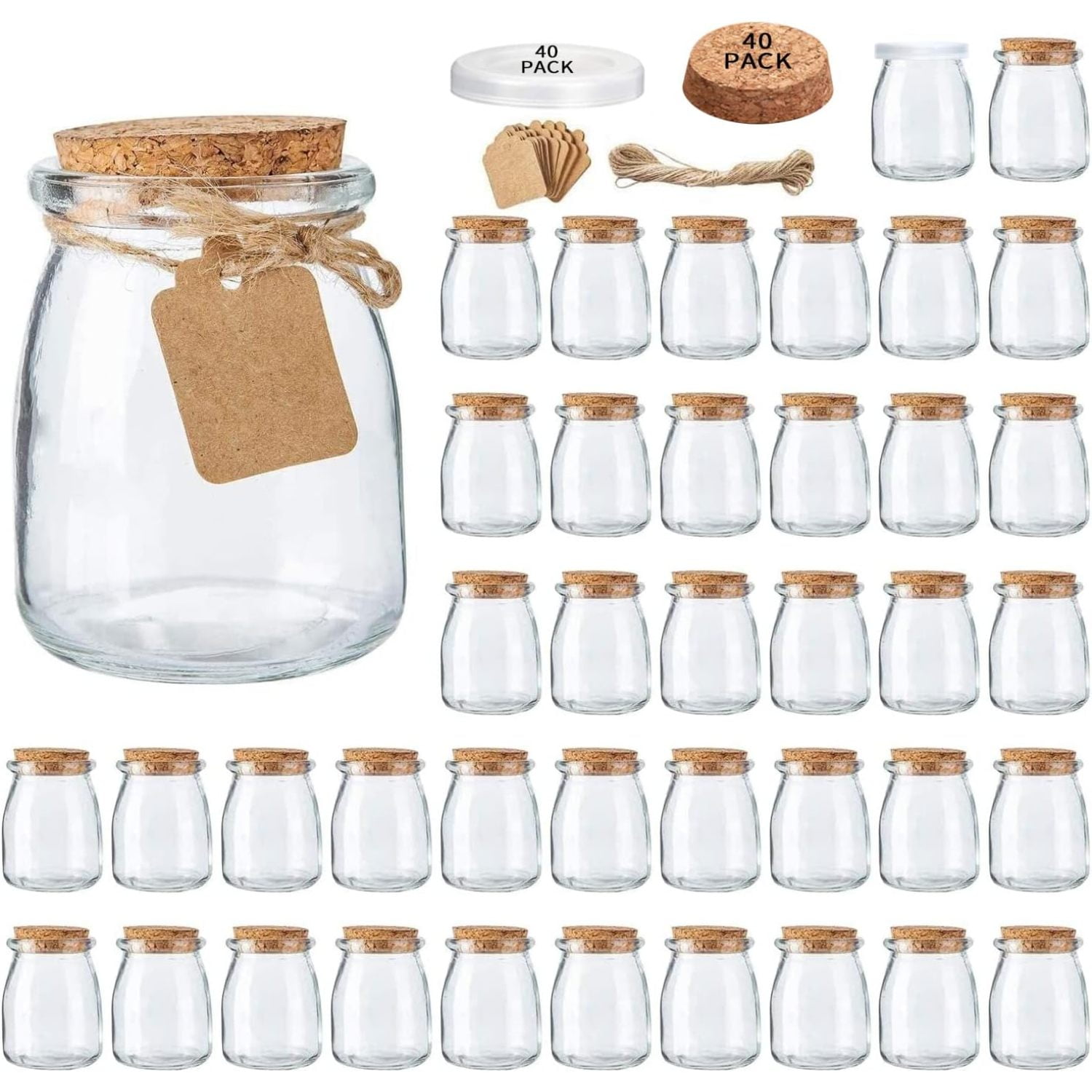 CGRP Glass Jars, Mini Yogurt Jars 40 Pack, 7 oz Favor Jars with Cork ...