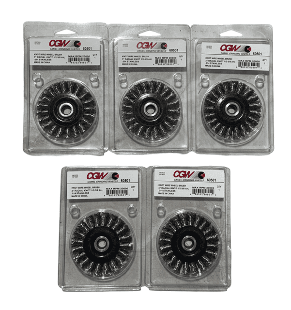 CGW 3" Radial Knot Wire Wheel Brush 1/2" - 3/8" AH, .014" Stainless 5 ...