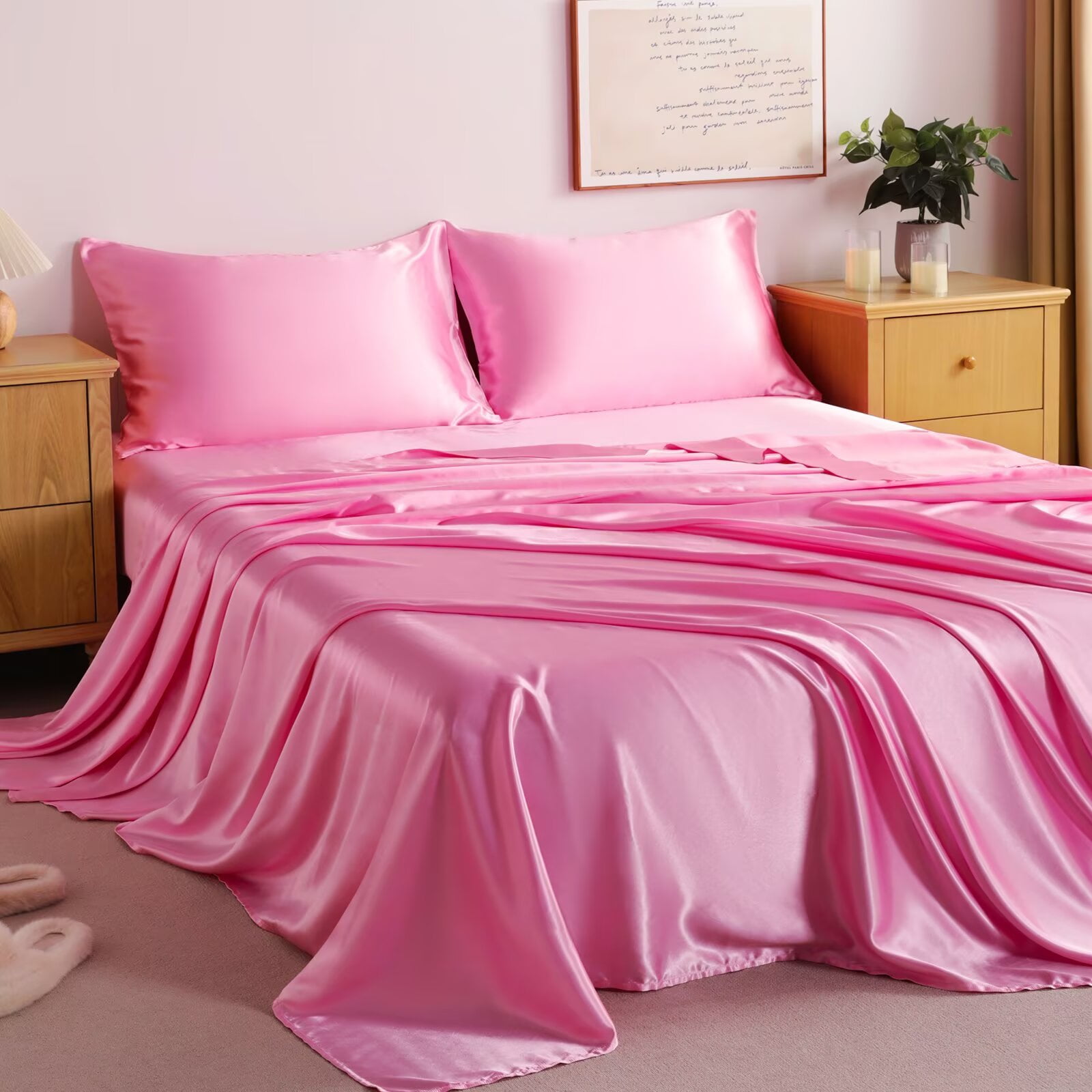 CGW 4-Piece Satin Bed Sheet Set, King – Luxury Silky Feel, Deep Pocket ...
