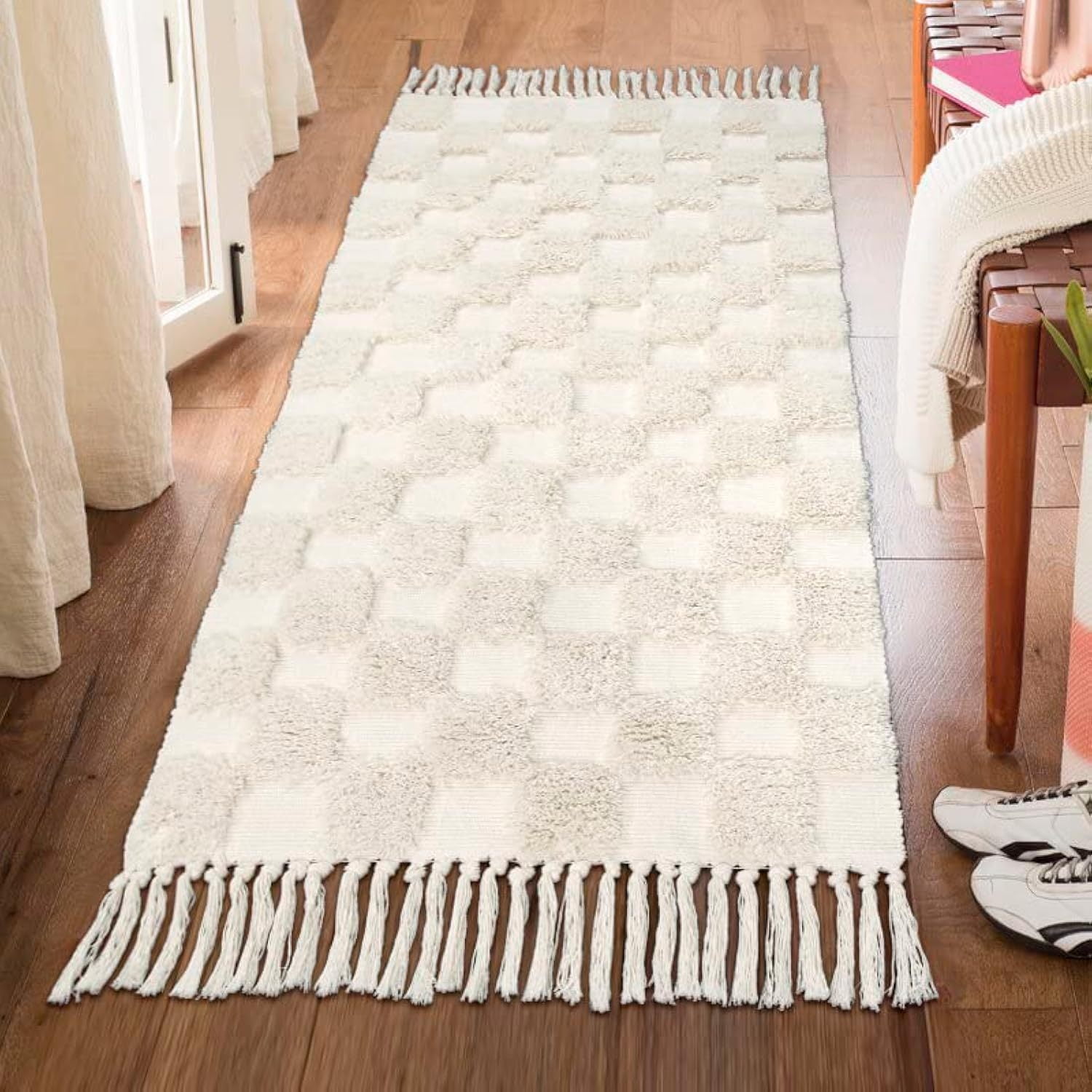 CGXP Boho Checkered Tufted Rug - 2x5 Runner Rug Beige Hallway Runner ...