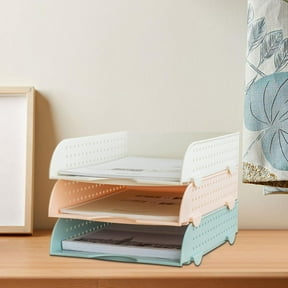 Multi-Tier Wood Desk File Organizer with Side File Rack, 3 Tray Shelves ...