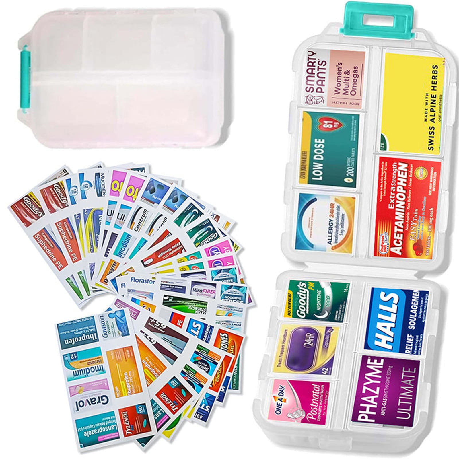 CGZQFEI Pill Organizer with Medicine Labels Travel Daily Pill Container ...