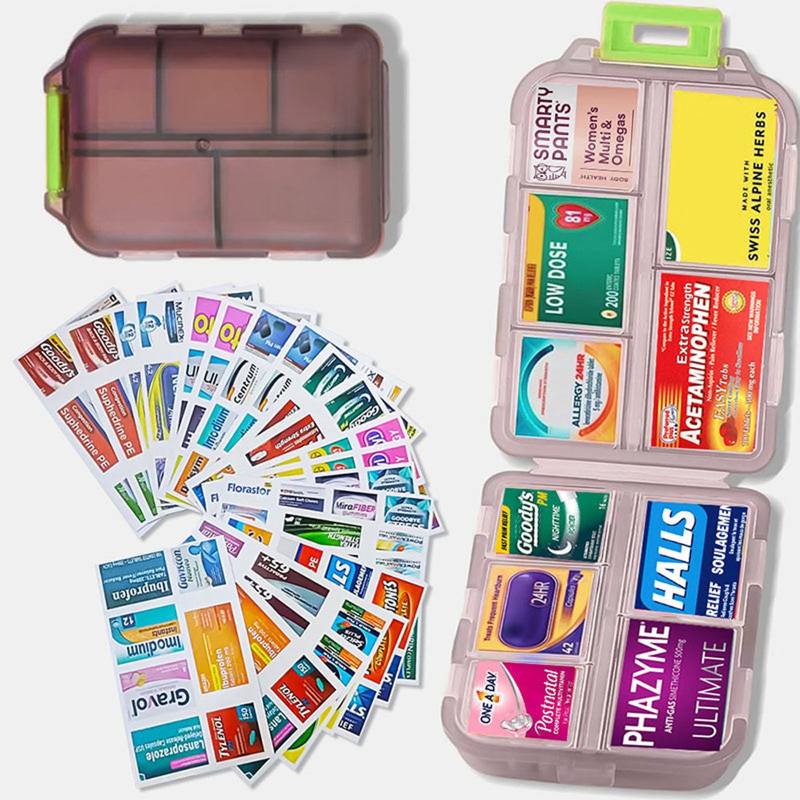 CGZQFEI Pill Organizer with Medicine Labels Travel Daily Pill Container ...