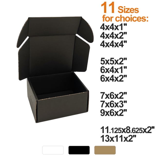 CH-BOX 50-Pack 4x4x2'' Black Corrugated Mailers, Easy to Fold, Crush ...
