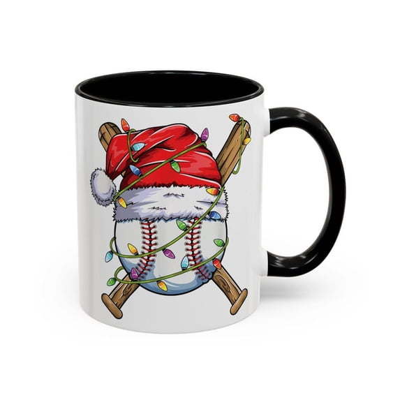CH1Ristmas Baseball with Santa Hat and Ligh Mug Accenoffee Mug ...